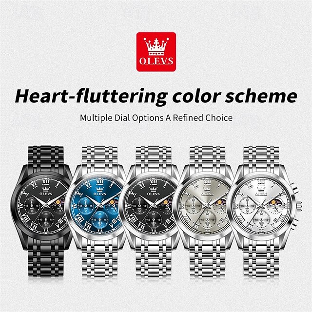 The New Olevs Men'S Business Steel Band Watch With Luminous Calendar ...