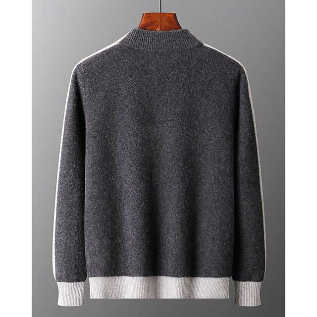 Men's Premium Pure Wool Cashmere Cardigan Sweater Color Block Classic ...