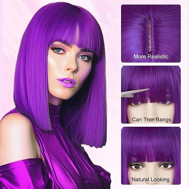 Carnival Wig 2026 Black Blue Purple Straight Bob Short Synthetic ...