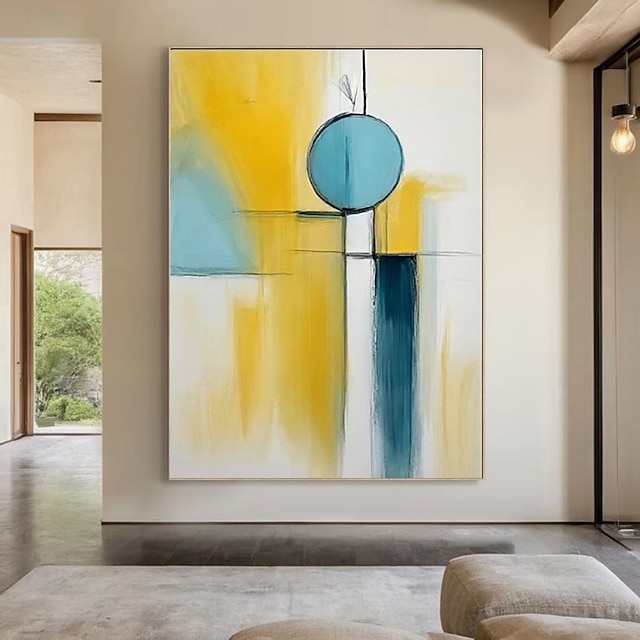 Handmade Blue Abstract Art oil painting hand painted Yellow Abstract ...