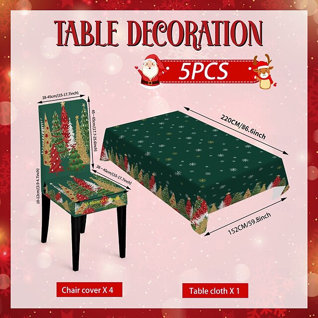 Christmas Tablecloth and Chair Cover Set Festive Dining Table Decor ...