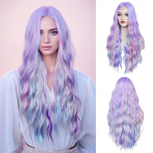 Carnival Wig 2026 Pink Blue Purple Curly Wavy Long Synthetic Festival ...