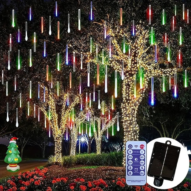 2 In 1 Outdoor Solar Meteor Shower Light String 16Tubes 384 LED Beads ...