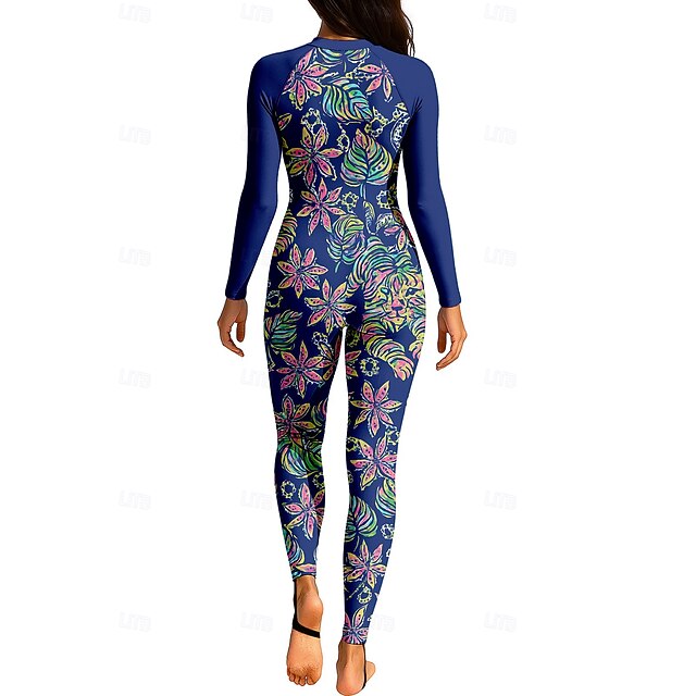 Women's Rash Guard Full Body Swimwear Dive Skin Suit Floral Front Zip ...