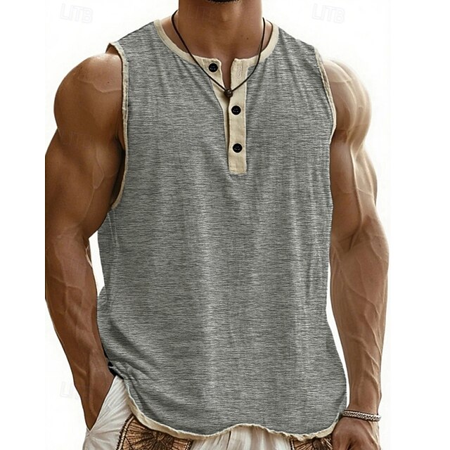 Men's Tank Top Vest Top Undershirt Sleeveless Shirt Sleeveless Henley ...