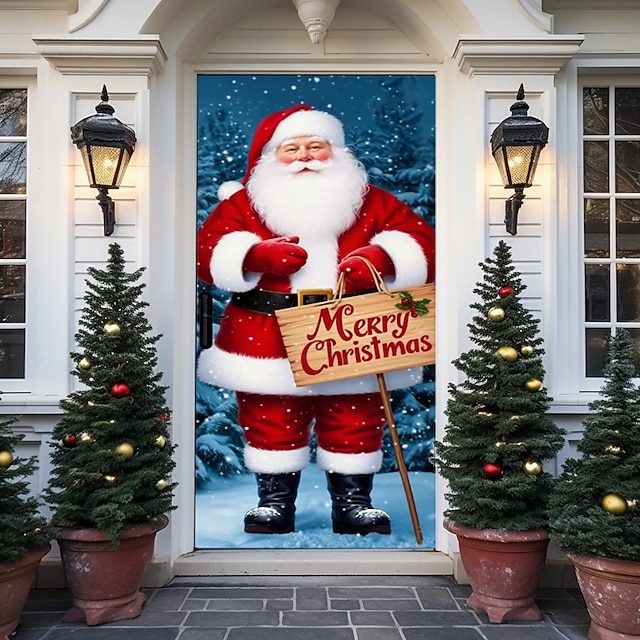 Christmas Door Cover, Classic Santa Holding North Pole Sign Door ...