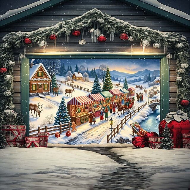 Christmas Scenic Garage Door Cover – Festive Holiday Decoration ...