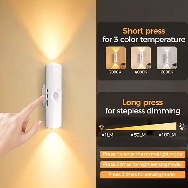 1/4PCS Dual-Head Cat Eye Sensor Night Light USB Rechargeable RGB Wall ...