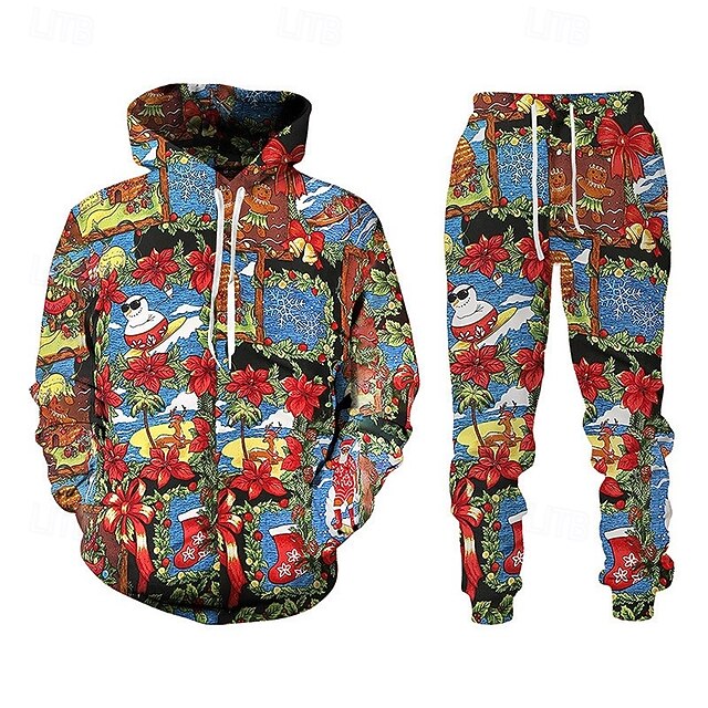 Graphic Prints Bishop Sleeve Outfits Hoodie Tracksuit Santa Claus ...