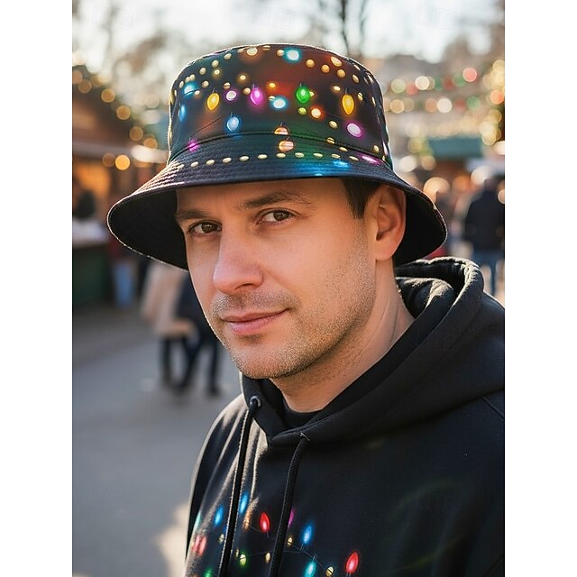 Men's Christmas Bucket Hat - Multiple Colors, LED Light Print Design ...