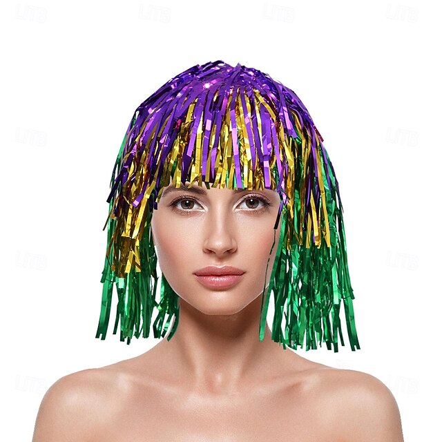 Carnival Wig Blonde Purple Green Straight Medium Length Synthetic ...