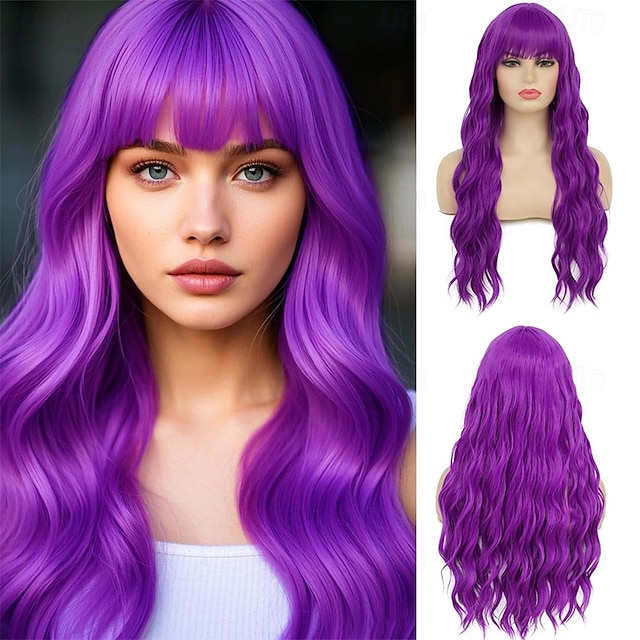 Carnival Wig 2026 Purple Green Orange Curly Wavy Long Synthetic ...