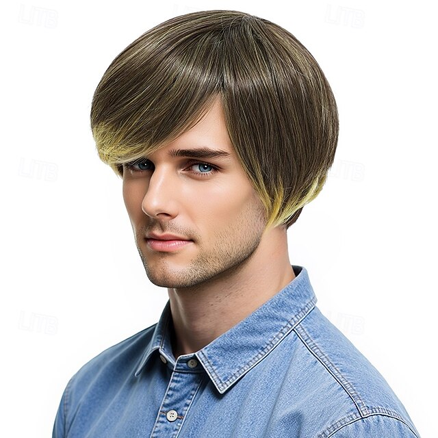 Perruque Synthétique Ondulé Droit crépu Bob court Coupe dégradée Avec ...