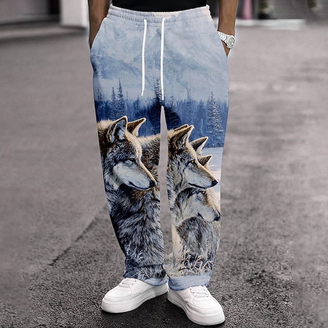 Men's Animal Wolf Reindeer Sweatpants Trousers Casual Pants Mid Waist Vintage Retro Outdoor ...