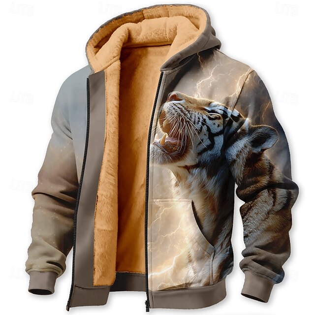 Men's Tiger Fleece Hoodie Jacket Sweatshirt Classic Hunting Long Sleeve ...