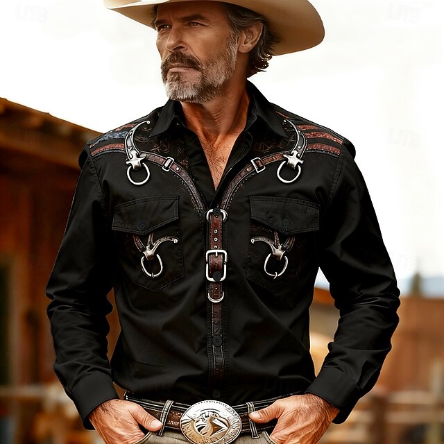 Men's Harness Tack Hardware Shirt Western Shirt Cowboy Shirt Long ...
