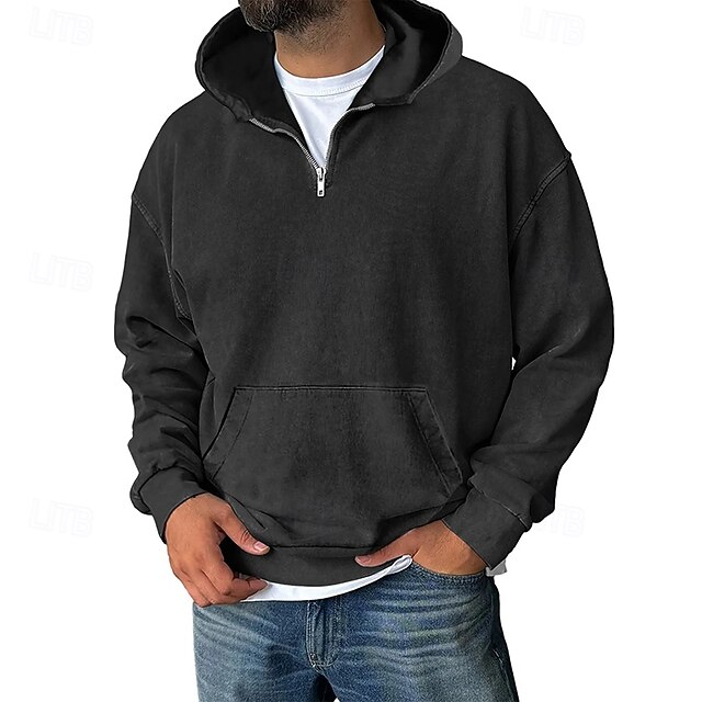 Men's Hoodie Pullover Hoodie Sweatshirt Quarter Zip Hoodie Apricot Wine ...