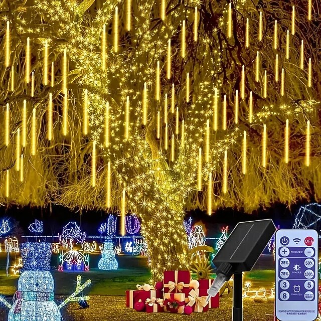 2 In 1 Outdoor Solar Meteor Shower Light String 16Tubes 384 LED Beads ...