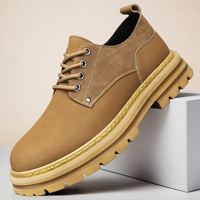 Men's Boots Retro Walking Vintage Daily PU Height Increasing Lace-up ...