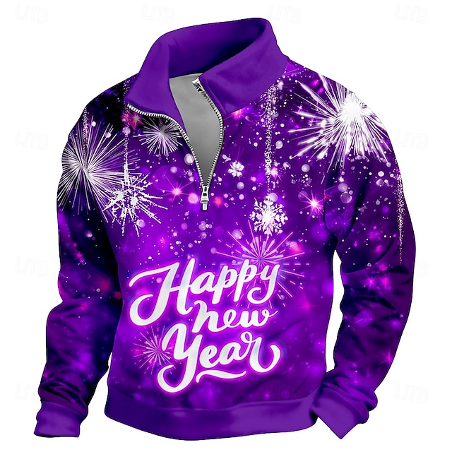 New Year Men's Happy New Year Sweatshirt Cool Daily Stylish Stand ...
