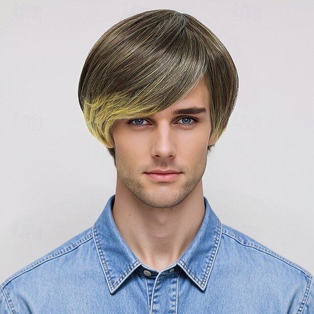 Perruque Synthétique Ondulé Droit crépu Bob court Coupe dégradée Avec ...