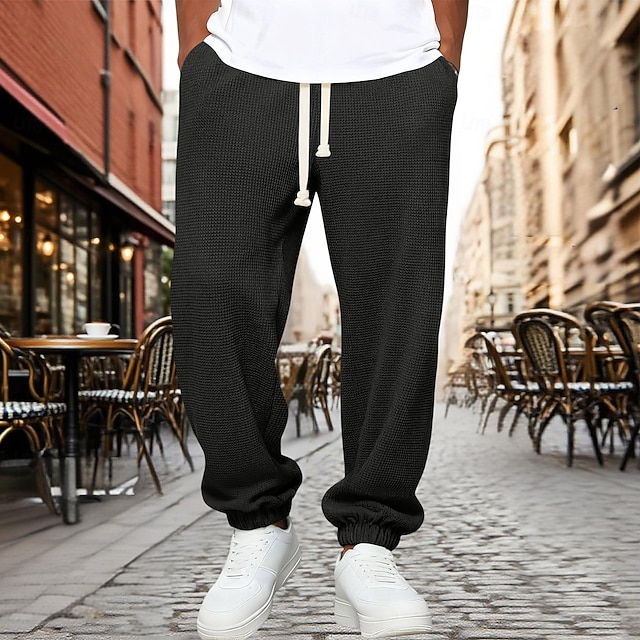 Men's Sweatpants Joggers Trousers Waffle Pants Drawstring Elastic Waist ...
