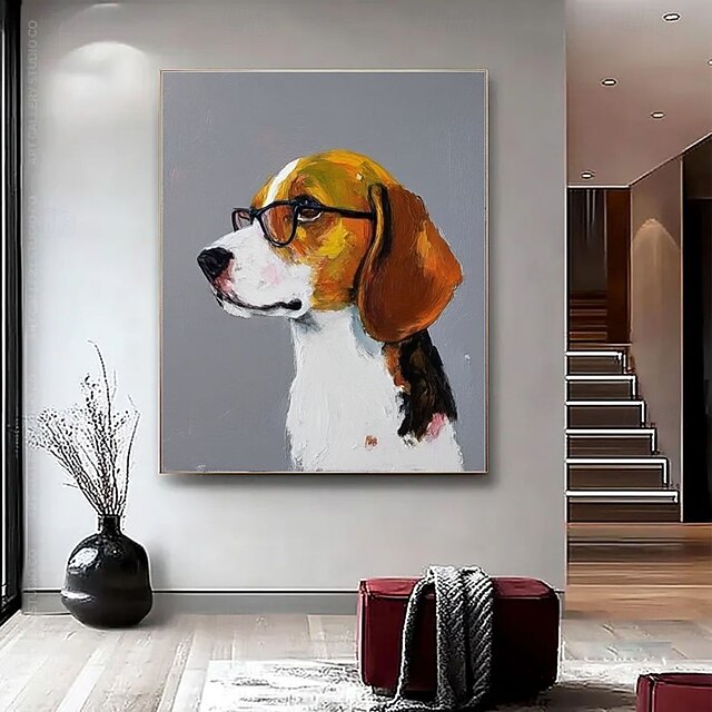 Hand Painted Beagle Gold Style Abstract Dog Oil Painting Poster on ...
