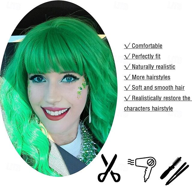 Carnival Wig 2026 Blue Green Orange Curly Bob Short Synthetic Festival ...