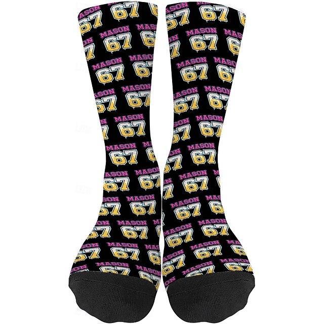Funny Six Seven 67 Meme Socks Athletic Crew Socks Casual Seamless ...