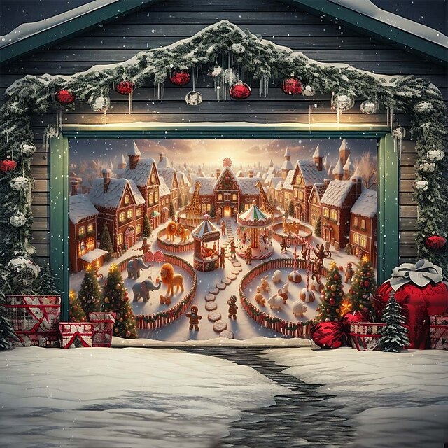 Christmas Scenic Garage Door Cover – Festive Holiday Decoration ...