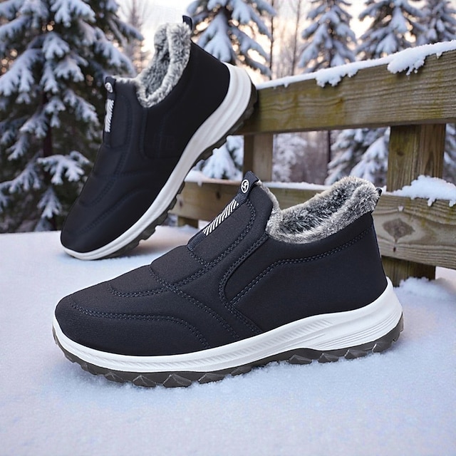 Men's Non-Slip Warm Winter Slip-On Sneakers with Faux Fur Lining ...
