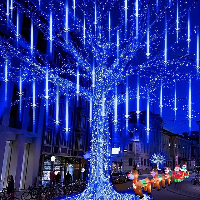 2 In 1 Outdoor Solar Meteor Shower Light String 16Tubes 384 LED Beads ...