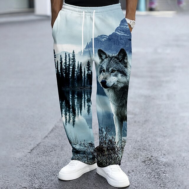 Men's Wolf Wildlife Forest Sweatpants Trousers Casual Pants Mid Waist ...