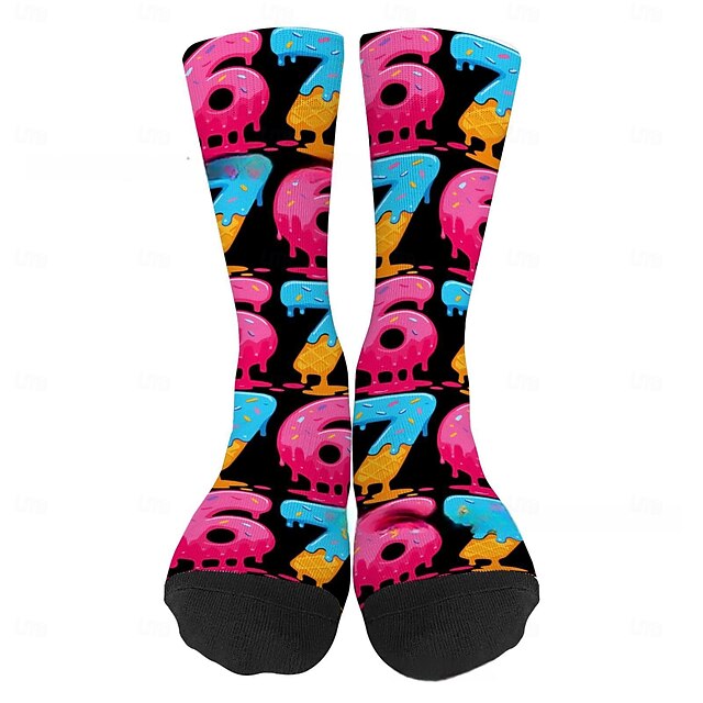 Fun Six Seven Meme Design Socks Creative 67 Pattern Novelty Casual Crew ...