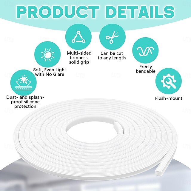 Silicone LED Channel System 16.4ft/5m 32.8ft/10m White 14mm 16mm DIY ...