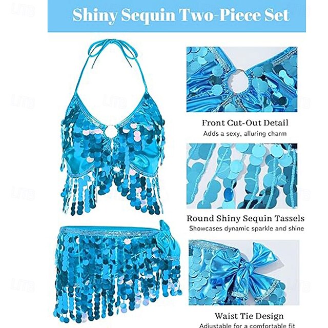 Samba Dancewear 2Pcs Women Belly Dance Dress Sequin Tassel Bra Top with ...