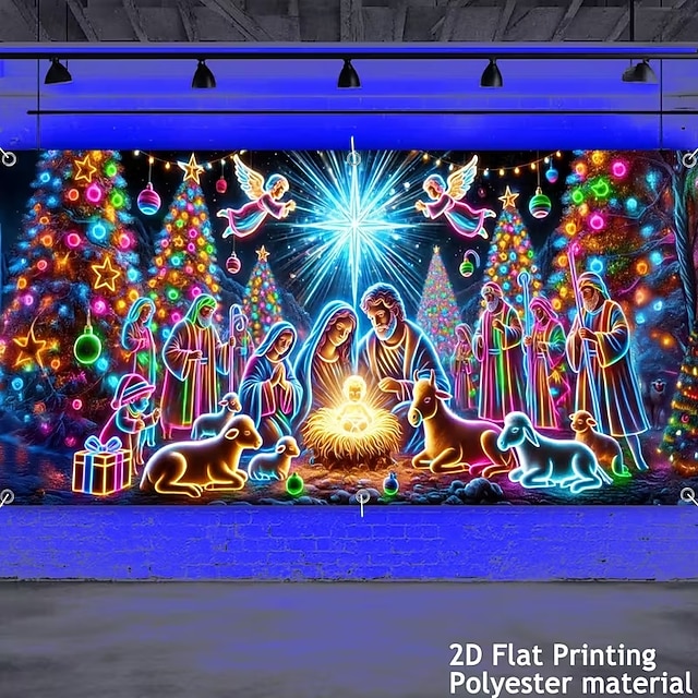 Christmas Blacklight Garage Door Cover, Nativity Scene Jesus Birth ...