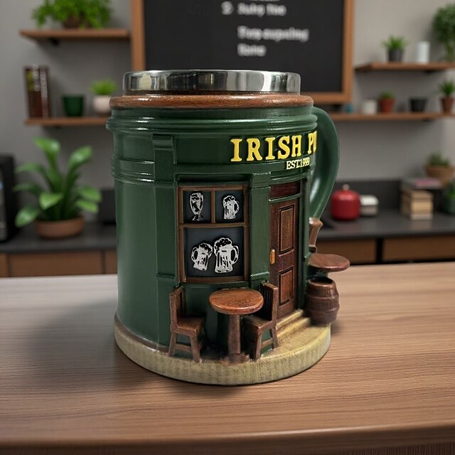 Irish Pub 3D Resin Coffee Mug St. Patricks Day Shamrock Beer Stein ...