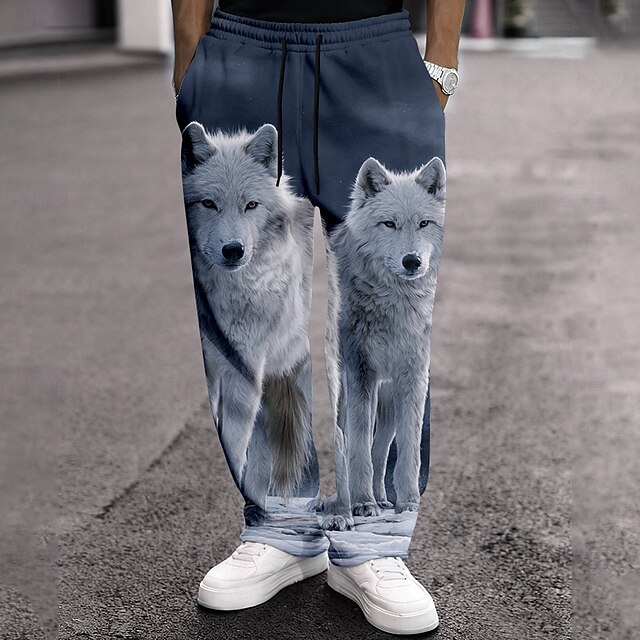 Men's Animal Wolf Wildlife Sweatpants Trousers Casual Pants Mid Waist Vintage Retro Outdoor ...