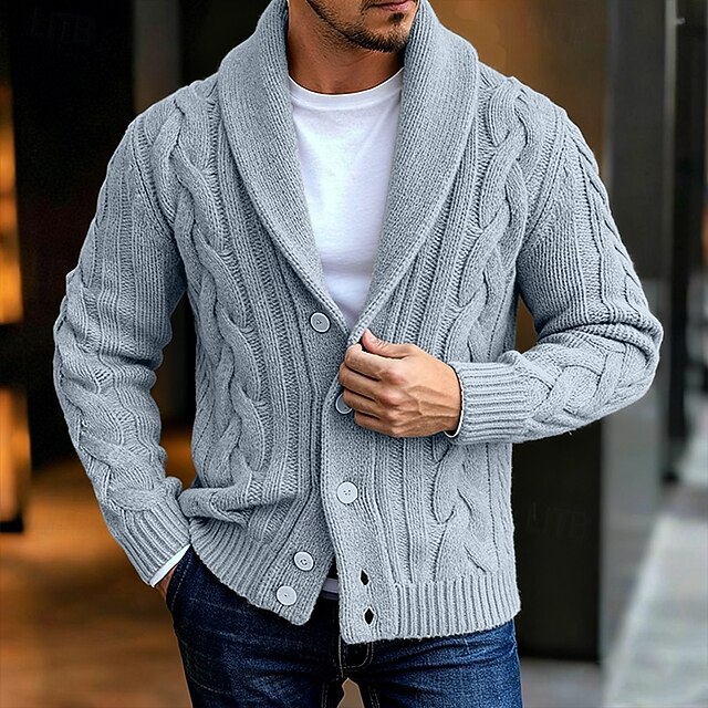 Homme Pull en maille torsadée Pull Gilet Cardigan Torsadé Tricoter ...