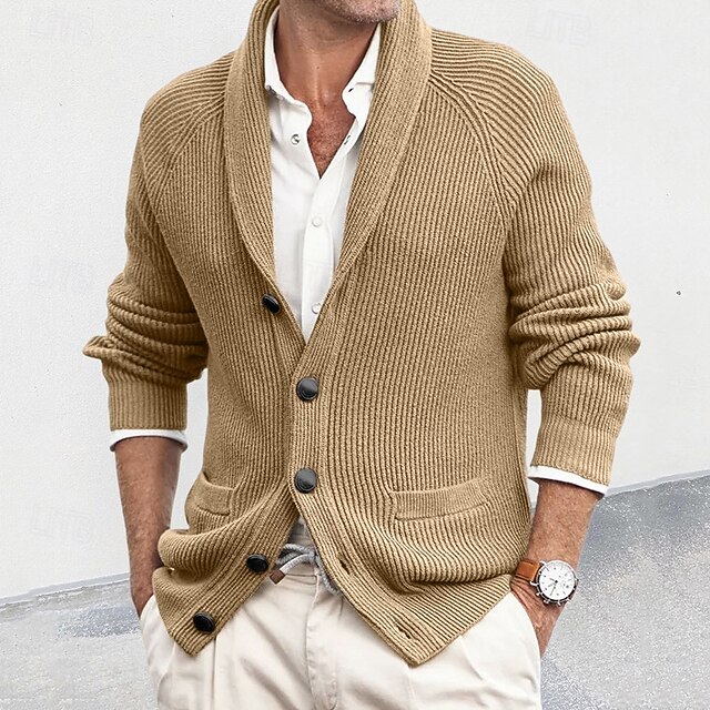 Homme Pull Gilet Cardigan Côtelé Tricoter Hauts Réguliers Boutonner ...