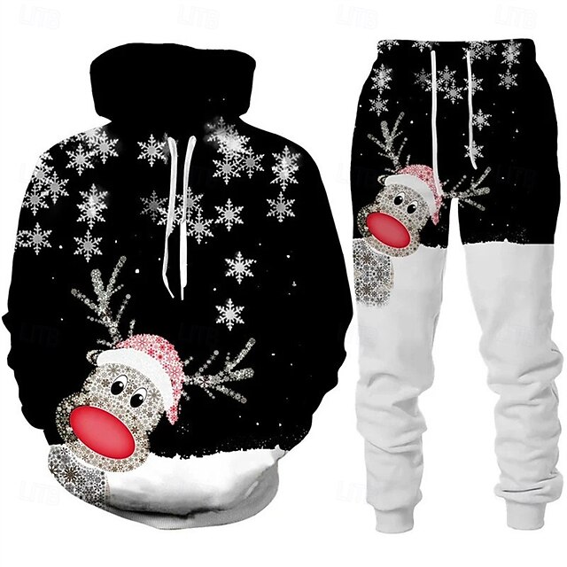 Graphic Prints Bishop Sleeve Outfits Hoodie Tracksuit Santa Claus ...