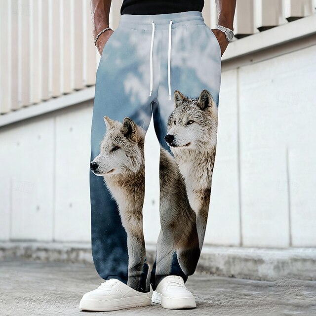 Men's Wolf Wildlife Moonlight Sweatpants Trousers Casual Pants Mid Waist Vintage Retro Outdoor ...