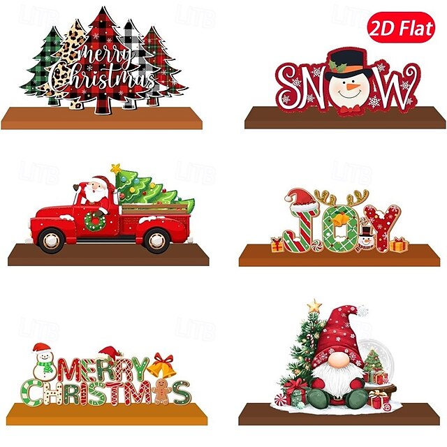 6pcs Wooden Christmas Table Decorations Holiday Centerpiece Signs for ...