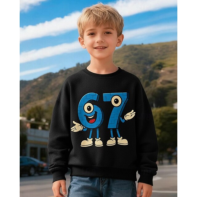 Unisex Boys' 3D Graphic Funny Slang 67 Sweatshirt Pullover Long Sleeve ...
