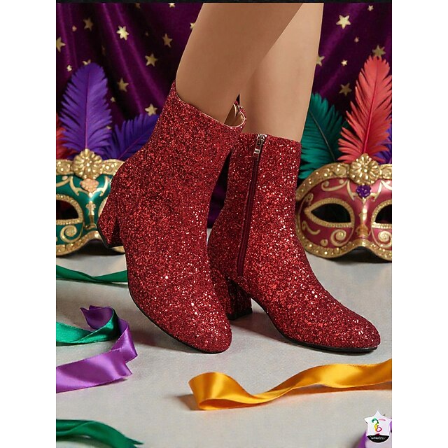 Women's Mardi Gras Pink Glitter Knee-High Boots with Block Heels ...