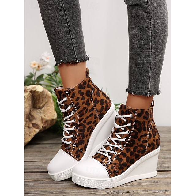 Women's Daily Platform Round Toe Fashion Canvas Lace-up Dark Brown ...