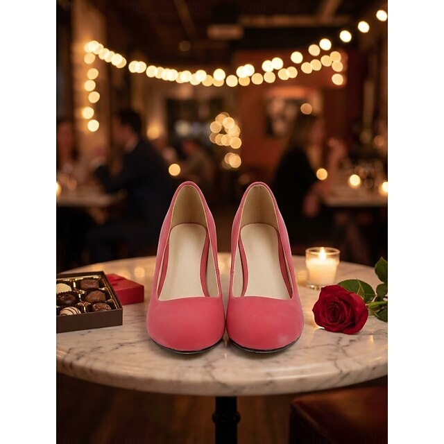 Women's Pink Suede Heels with Block Heel - Elegant & Comfortable High ...