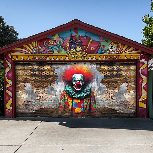 Mardi Gras Garage Door Cover Large Hanging Backdrop Clown Luxury 3D ...