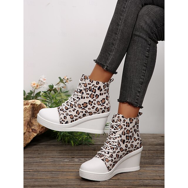 Women's Daily Platform Round Toe Fashion Canvas Lace-up Dark Brown ...